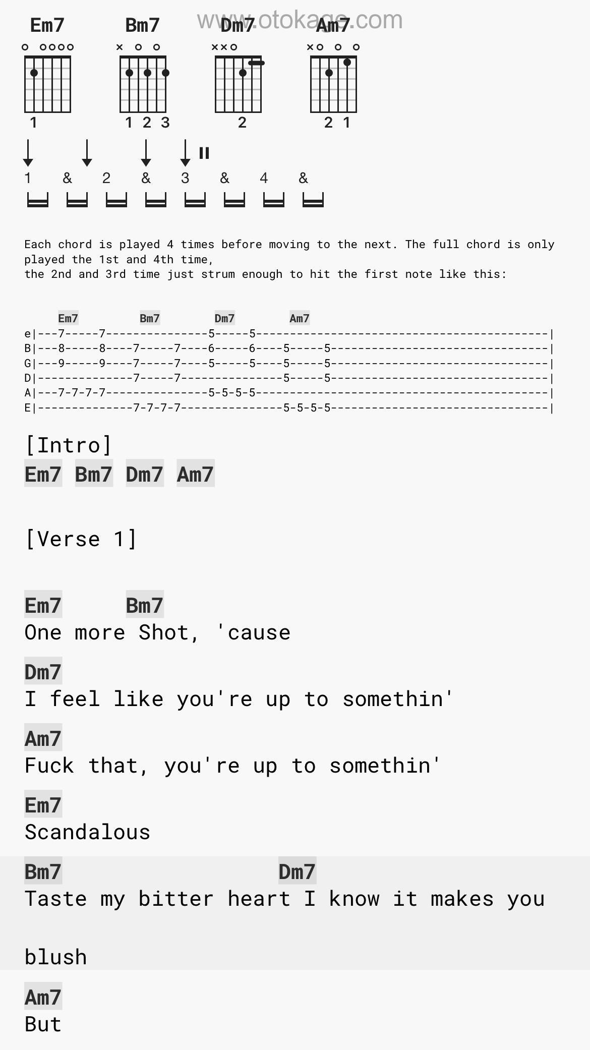 GenriX,CORBAL《novocaine吉他谱》降E调_旋律流畅自然 - 美妙音符